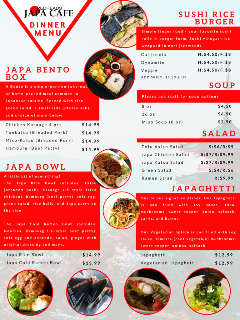 Menus – Redheads Japa Cafe