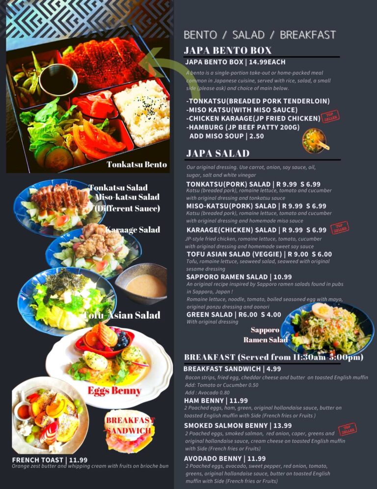 Menus – Redheads Japa Cafe